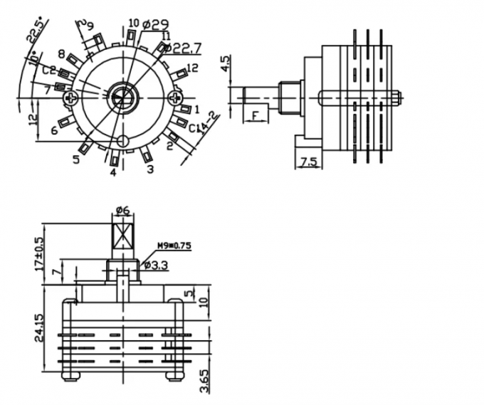 18mm 24 Position Rotary Switch 470K Continuous Rotary Switch